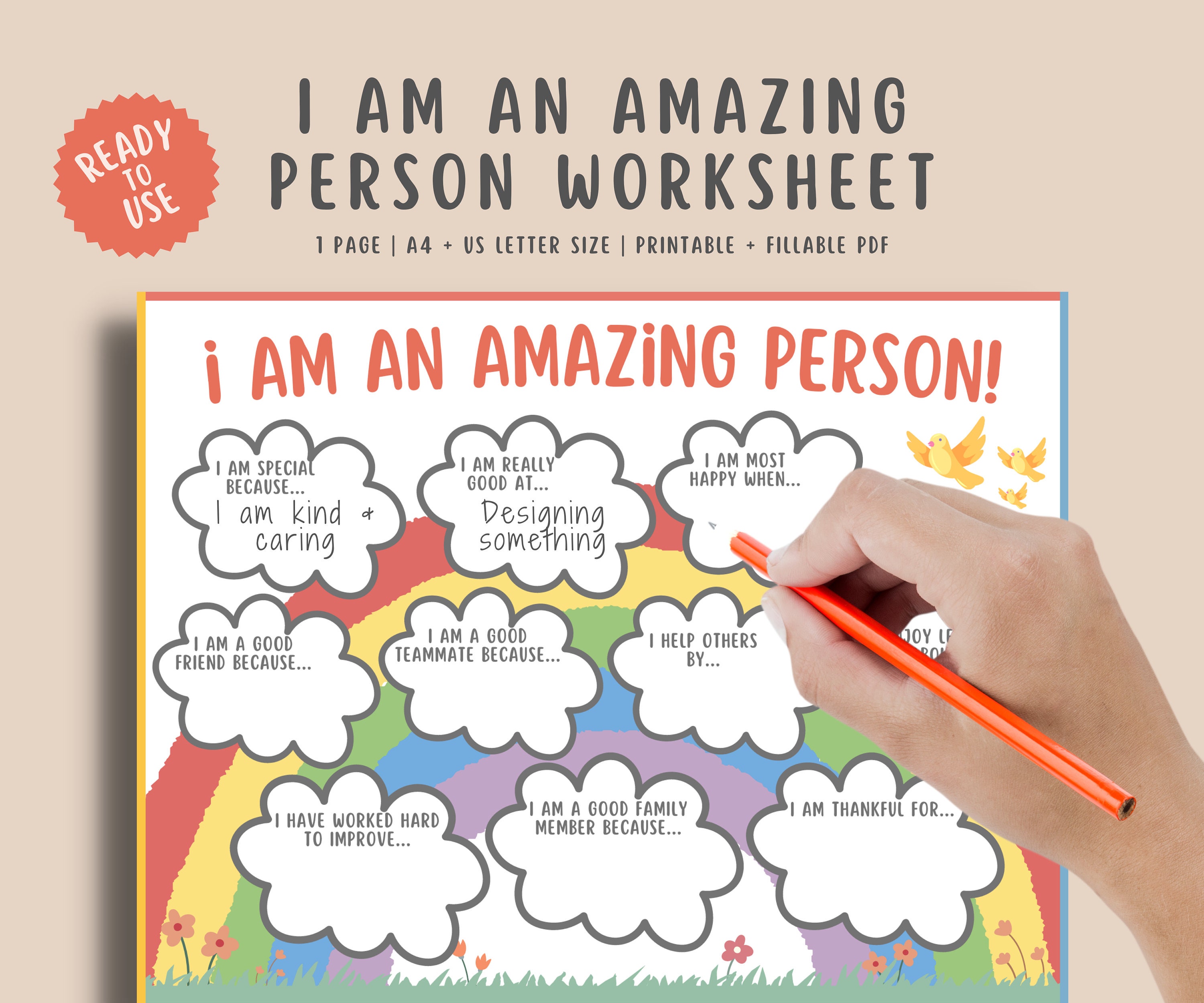 Self-esteem Worksheet Kids Teens, I Am an Amazing Person Self ...
