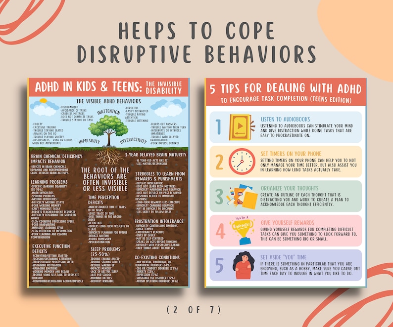 ADHD Coping Skills Bundle for Kids Teens 7 Pages Set Mental - Etsy