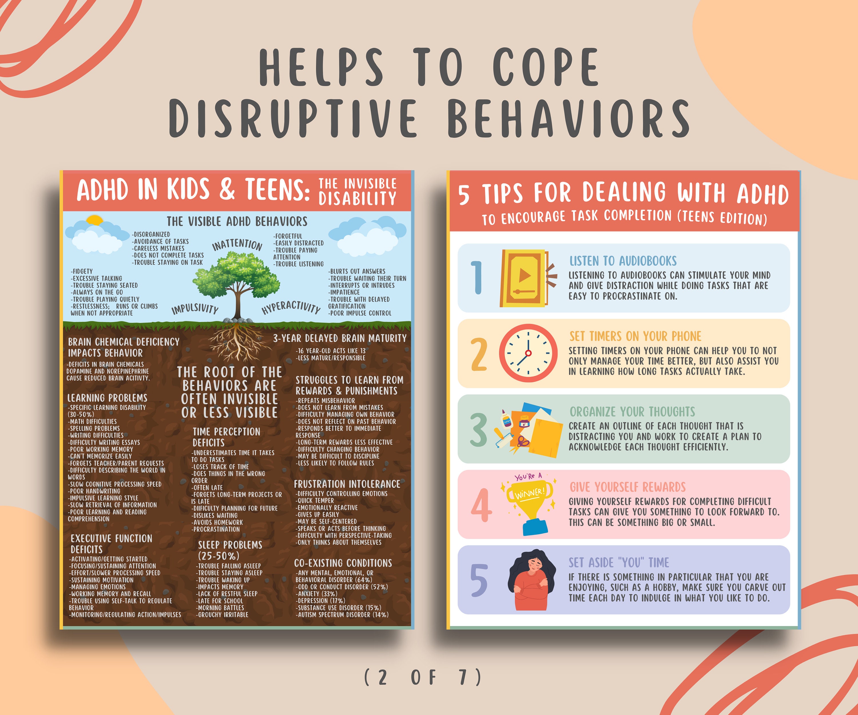 ADHD Coping Skills Bundle for Kids Teens 7 Pages Set Mental - Etsy ...