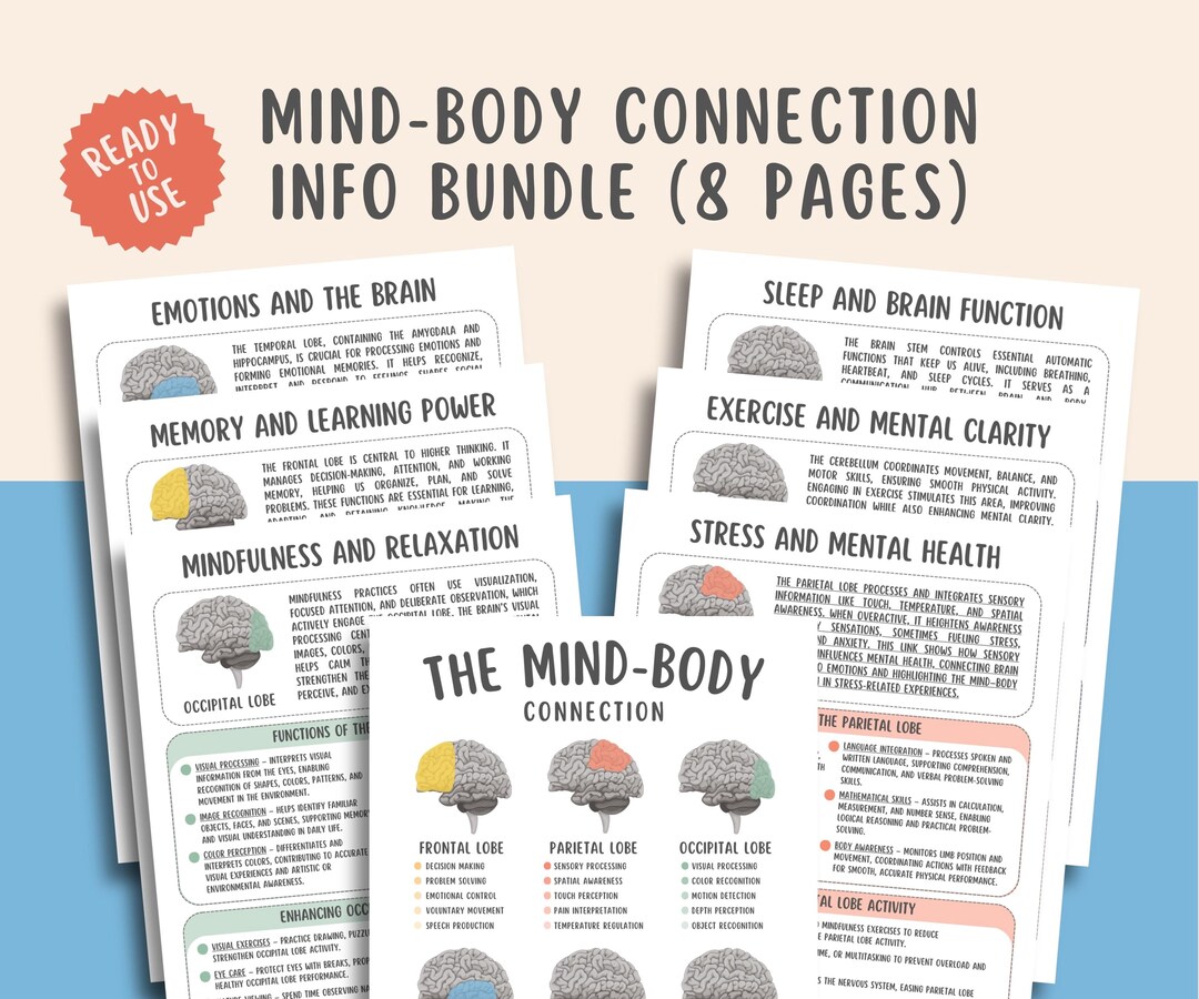 Mind Body Connection Info Sheets (8 Pages), Emotional Wellness Guide ...