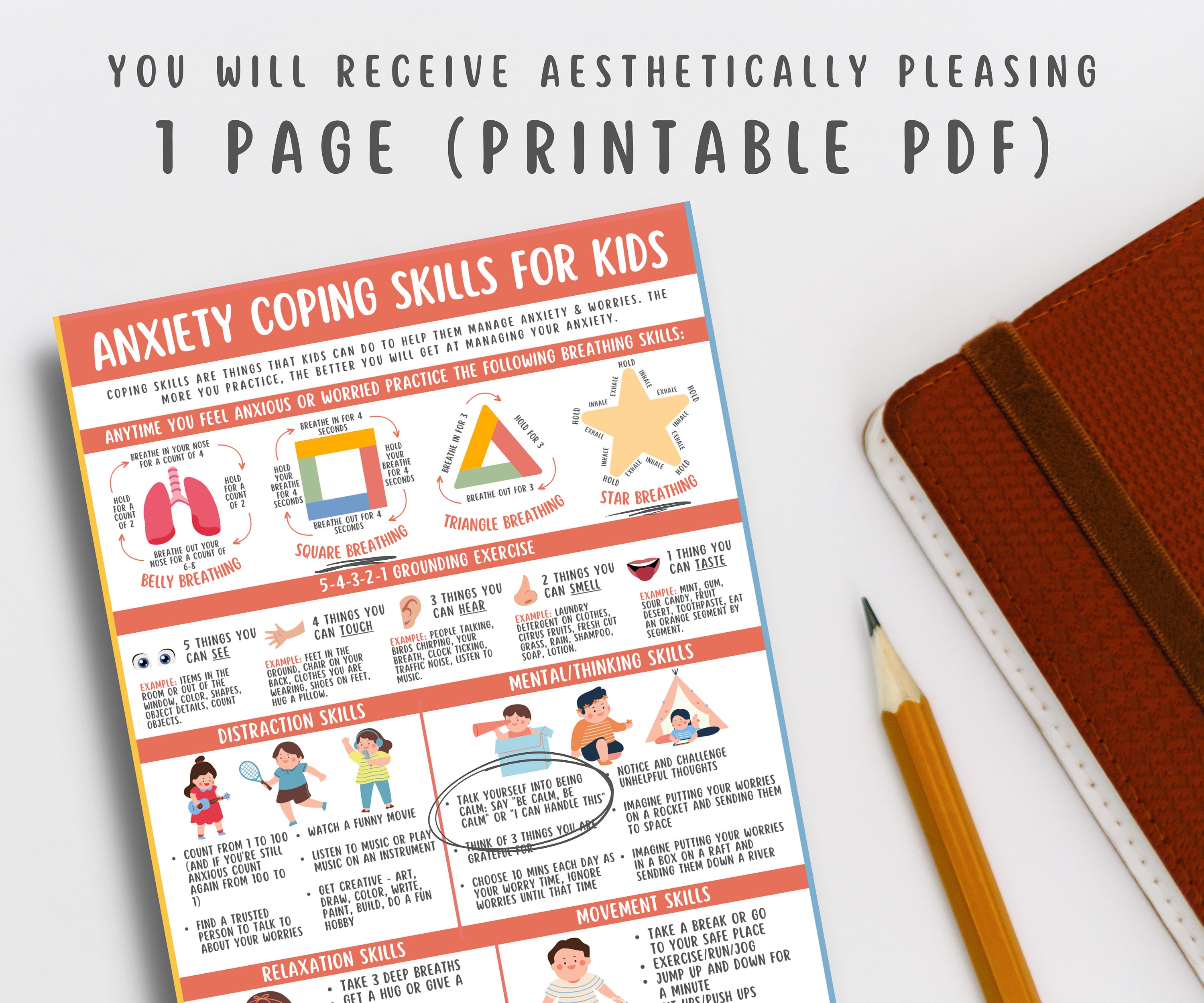 Anxiety Coping Skills Print for Kids, Stress Relief Mental Health ...