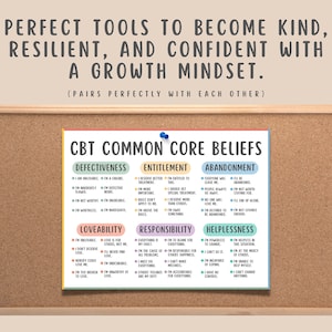 48 CBT Common Core Beliefs Print, Cognitive Behavioral Therapy ...