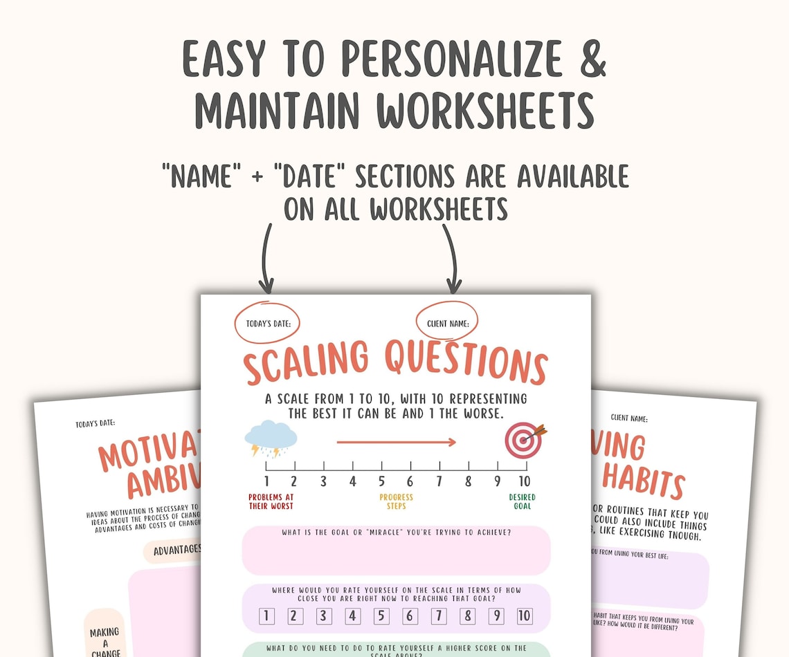 Solution Focused Therapy Worksheets, SFBT Worksheets, SFBT Questions ...