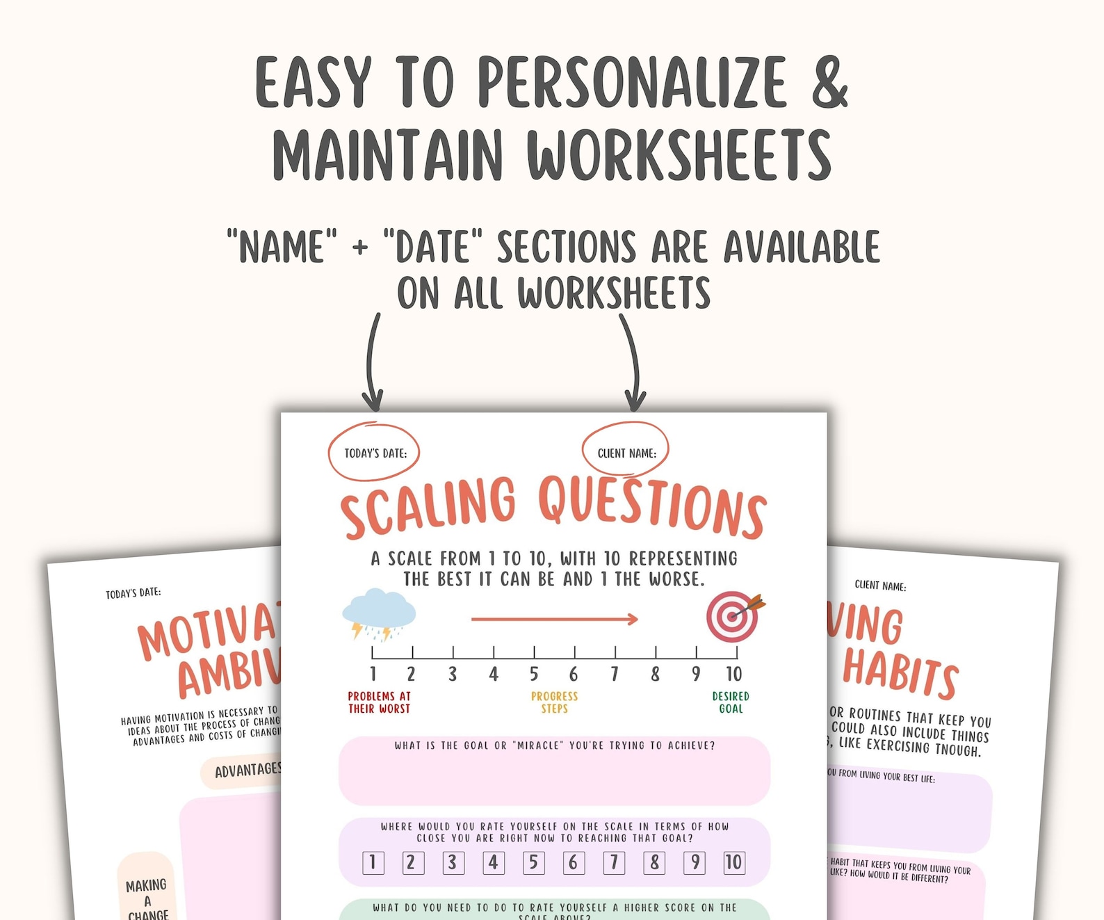 Solution Focused Therapy Worksheets, SFBT Worksheets, SFBT Questions ...