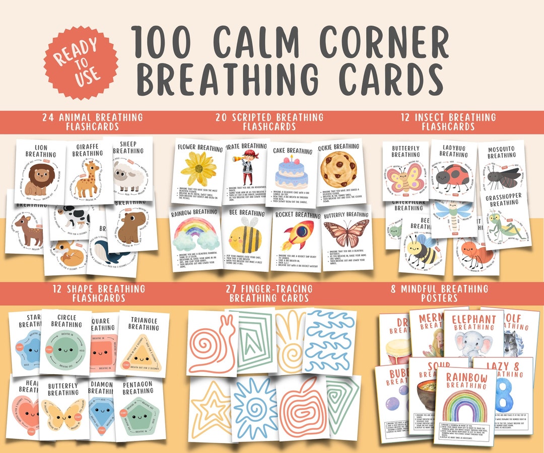 100 Mindful Breathing Flashcards for Kids Teens, Scripted Breathing ...