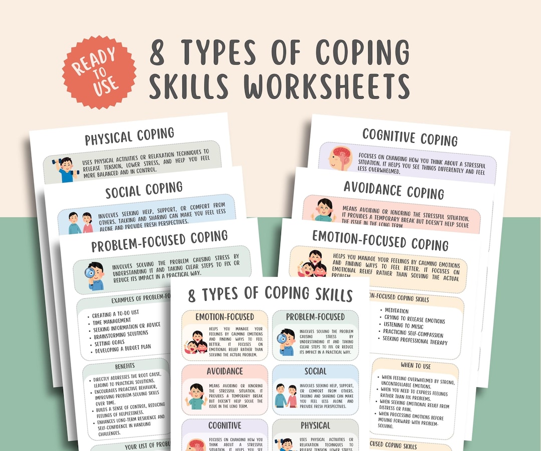 8 Types of Coping Skills Worksheets, Emotional Regulation, Depression ...
