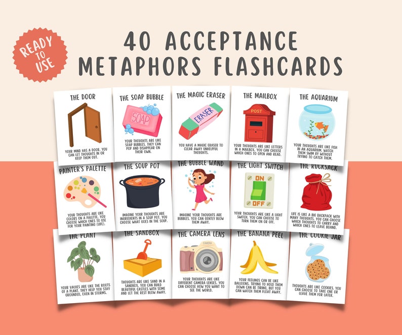 40 Acceptance Commitment Therapy Metaphor Cards, ACT Flashcards, ACT ...