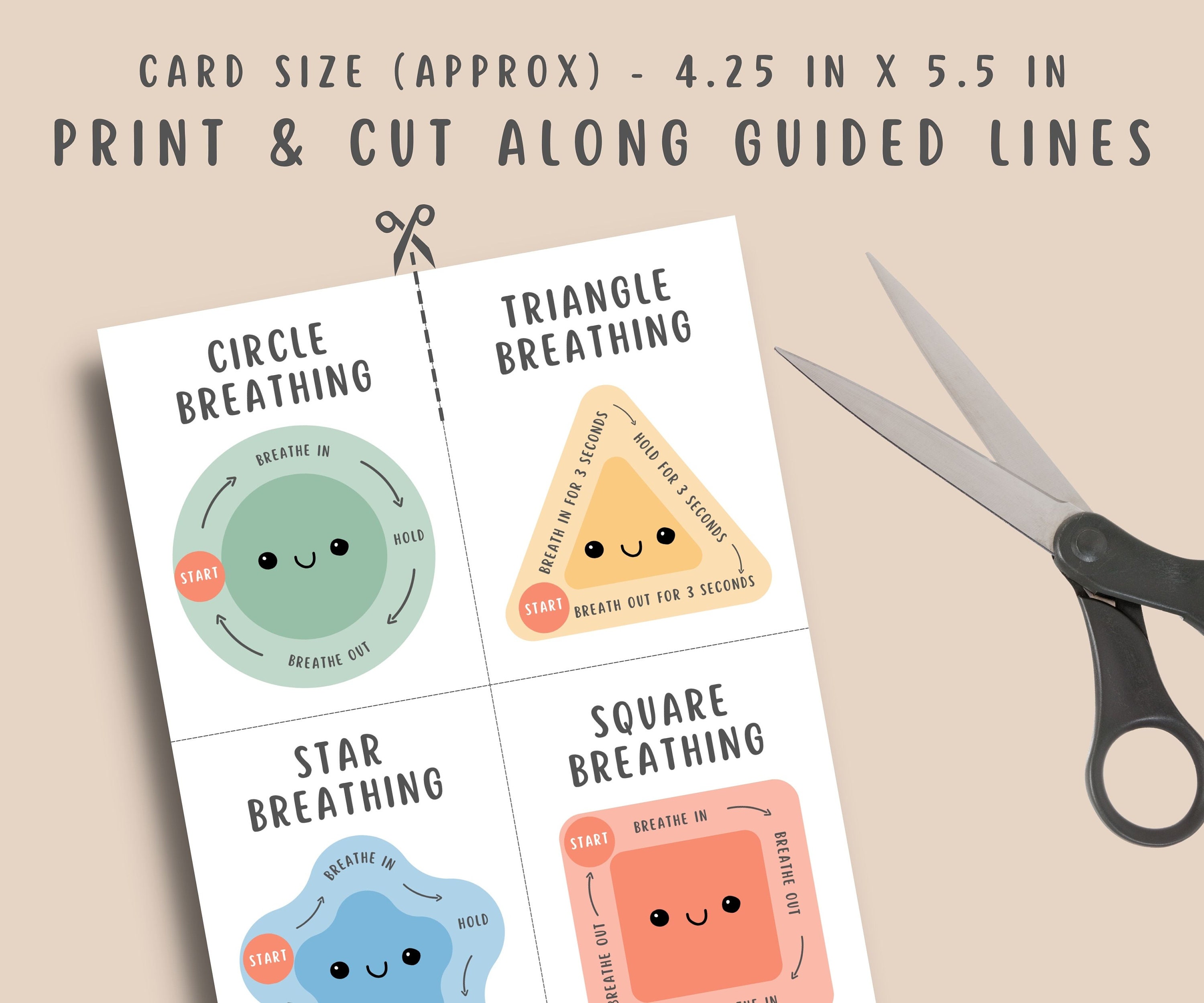 12 Mindful Breathing Shape Cards, Anxiety Coping Calming Corner Tools ...