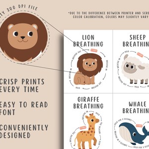 24 Mindful Animal Breathing Cards, Anxiety Coping Calming Corner Tools ...