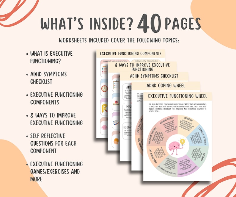 40 ADHD Executive Functioning Worksheets Strategies Time Management ...