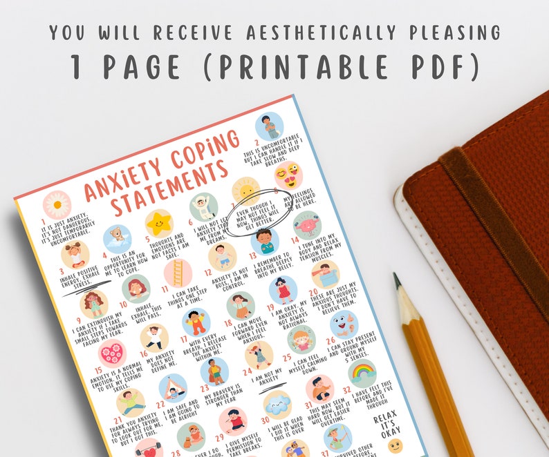 35 Anxiety Coping Statements for Kids Teens, Stress Relief Affirmations ...
