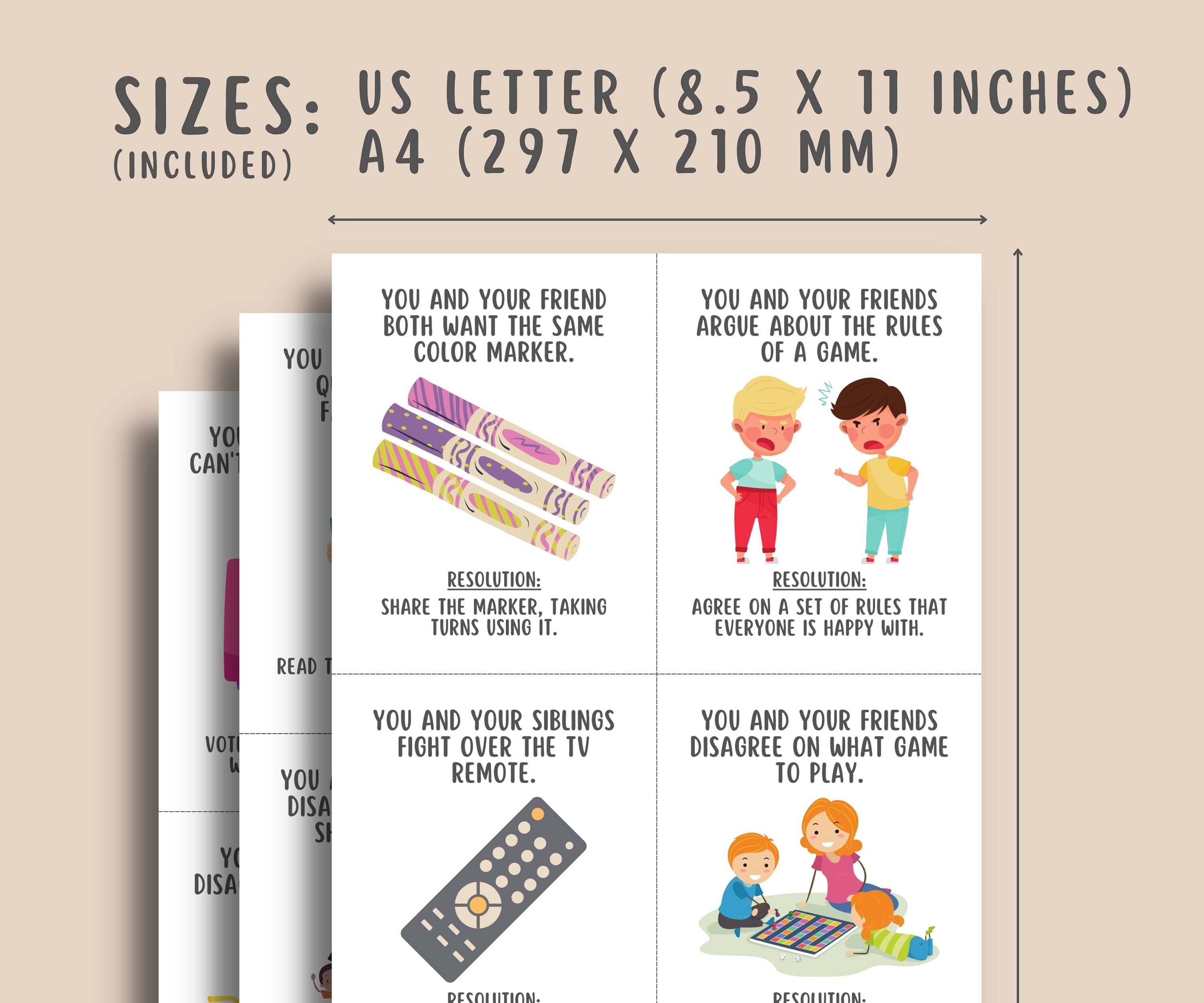 28 Conflict Resolution Flashcards for Kids, Social Emotional Learning ...