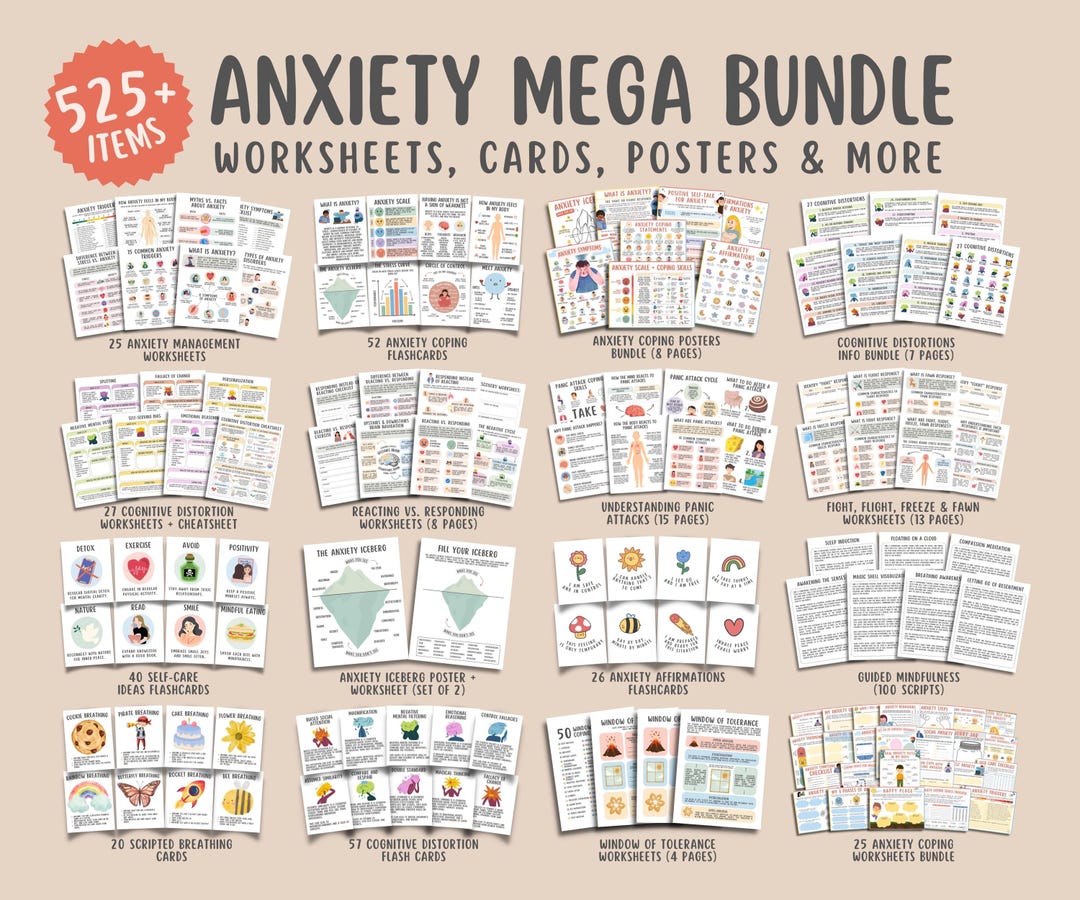 Anxiety Mega Bundle, (525+ Items) Coping Skills Posters Flashcards ...