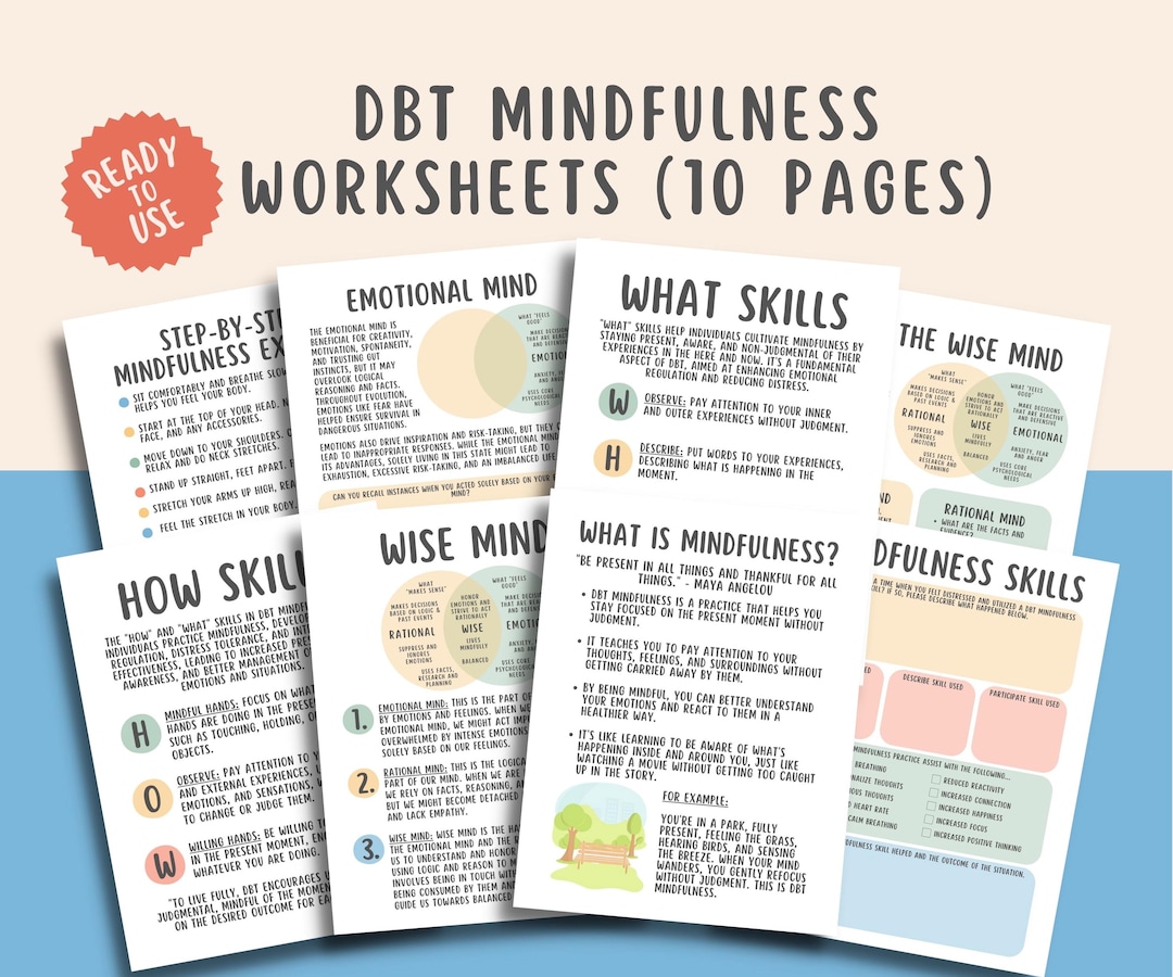 10 DBT Mindfulness Worksheets, Dialectical Behavior Therapy Coping ...