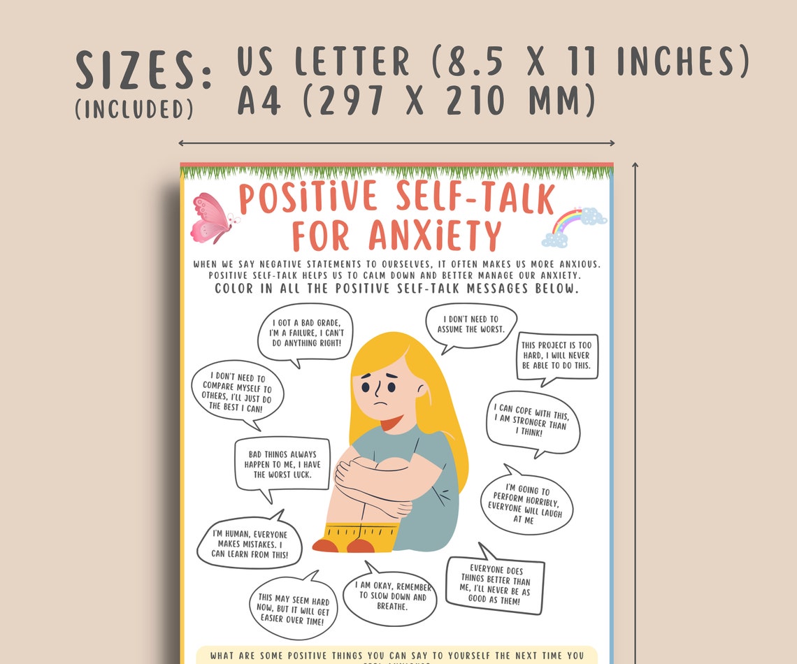 Positive Self-talk Worksheet for Anxiety Coping Skills - Etsy