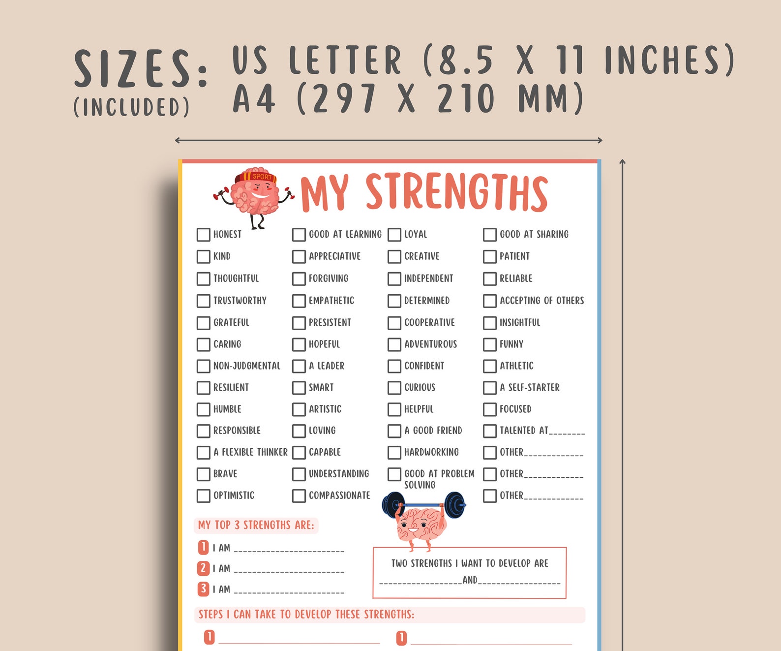 My Strengths Worksheet for Kids & Teens, Self Esteem Journal Children ...