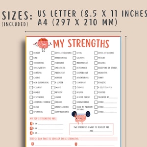 My Strengths Worksheet for Kids & Teens, Self Esteem Journal Children ...