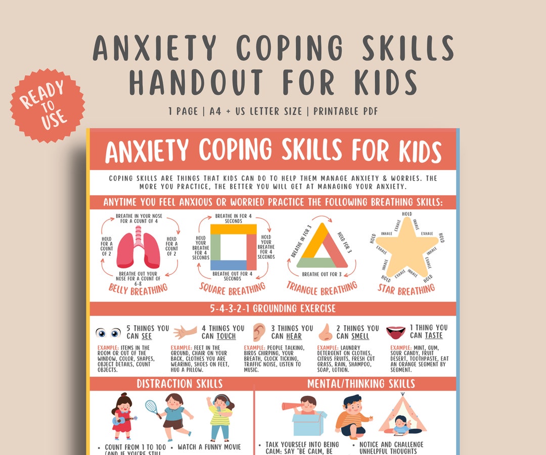 Anxiety Coping Skills Print for Kids, Stress Relief Mental Health ...