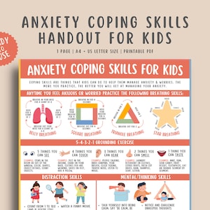 Anxiety Coping Skills Print for Kids, Stress Relief Mental Health ...
