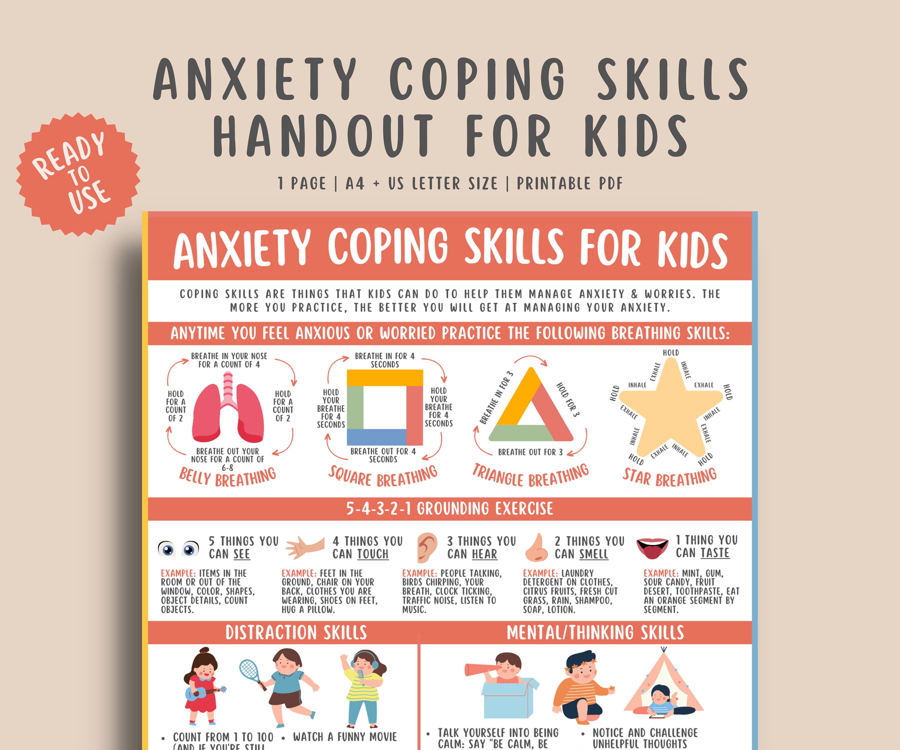 Anxiety Coping Skills Print for Kids, Stress Relief Mental Health ... Anxiety Coping Skills Print for Kids, Stress Relief Mental Health ...