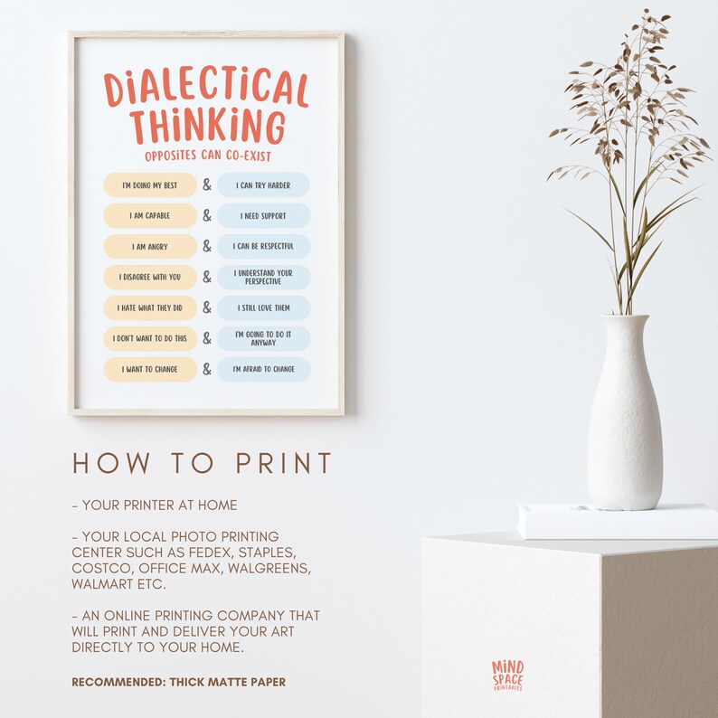 Dialectical Thinking Poster DBT Poster Therapy Wall Art - Etsy