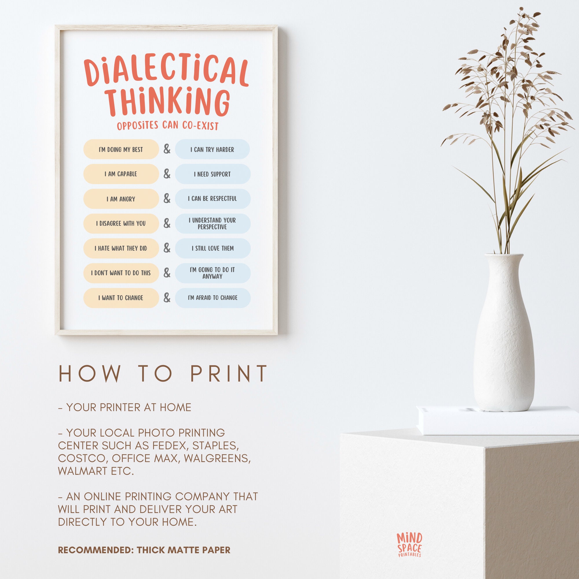Dialectical Thinking Poster, DBT Poster, Therapy Wall Art, Therapist ...