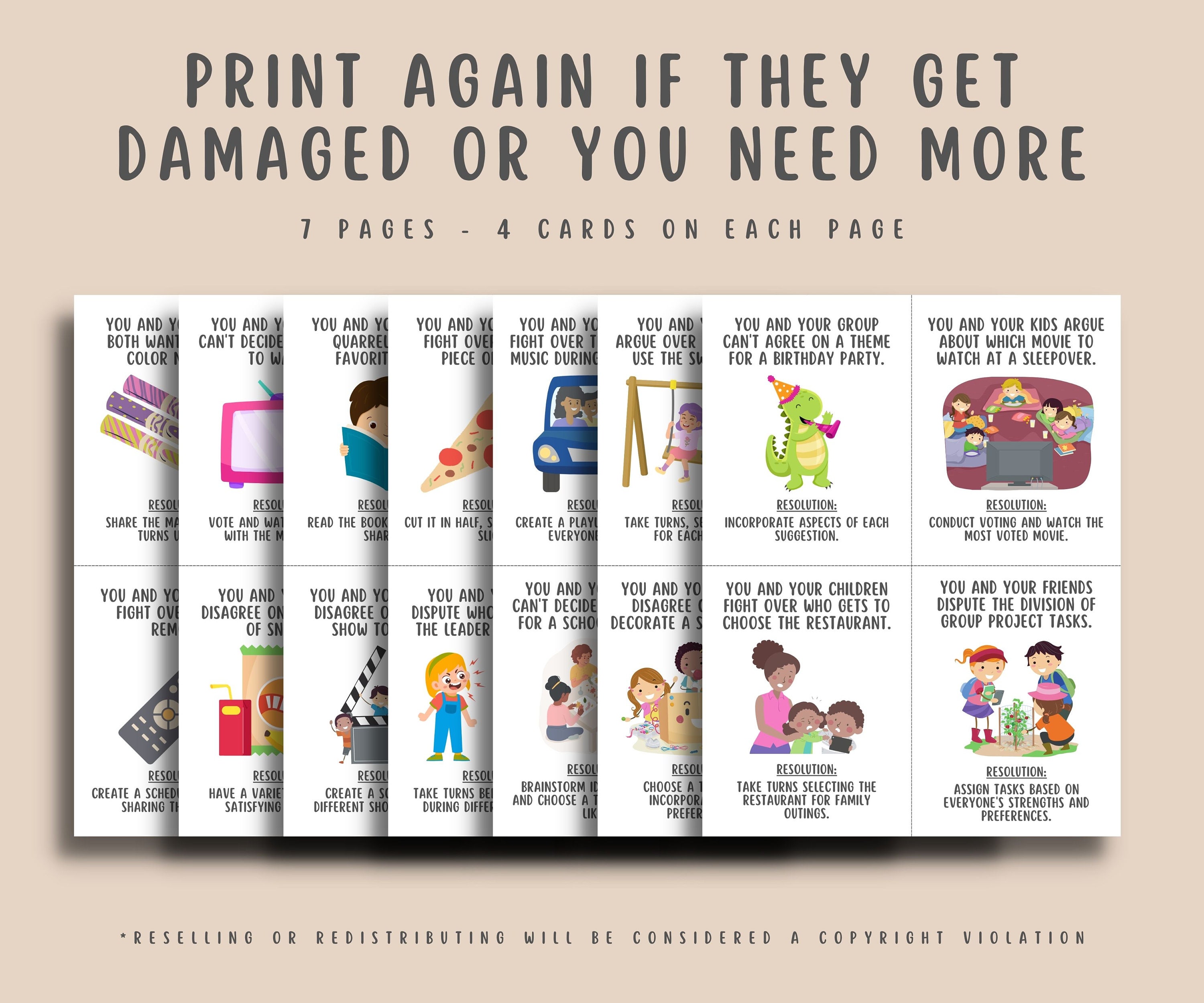 28 Conflict Resolution Flashcards for Kids, Social Emotional Learning ...