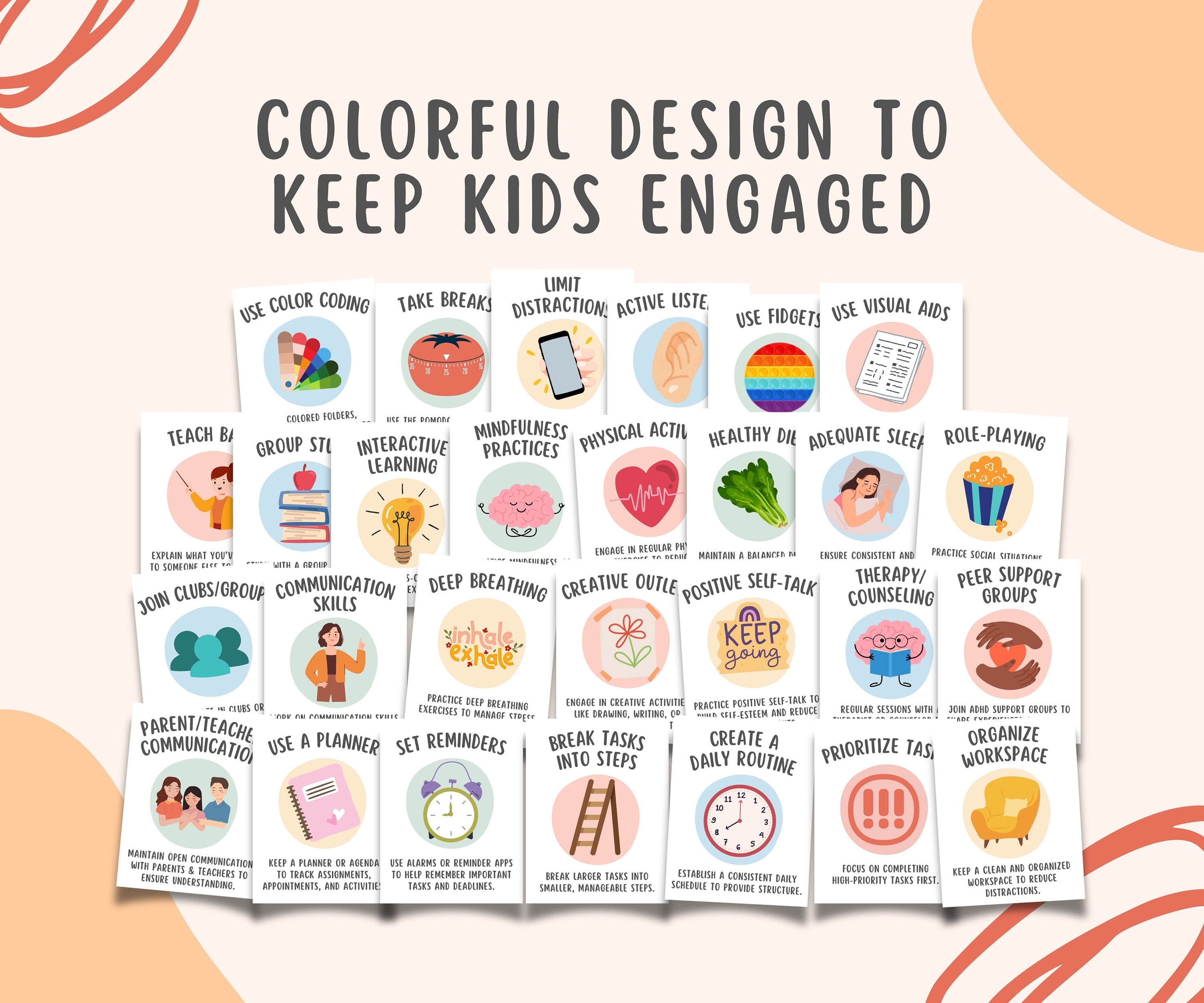 28 ADHD Coping Skills Flashcards for Kids and Teens, Attention Deficit ...