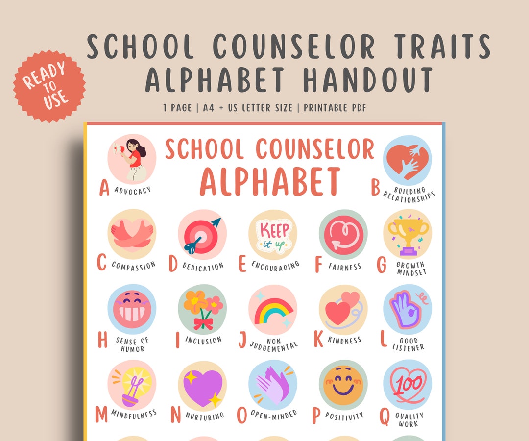 26 School Counselor Alphabet Characters Handout ABC Therapy - Etsy