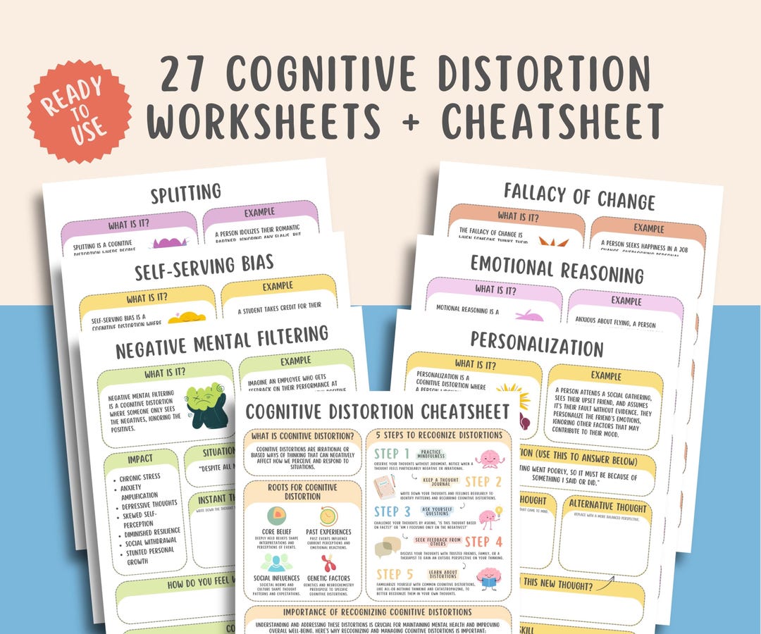 27 Cognitive Distortion Worksheets Cheatsheet, Thinking Errors ...