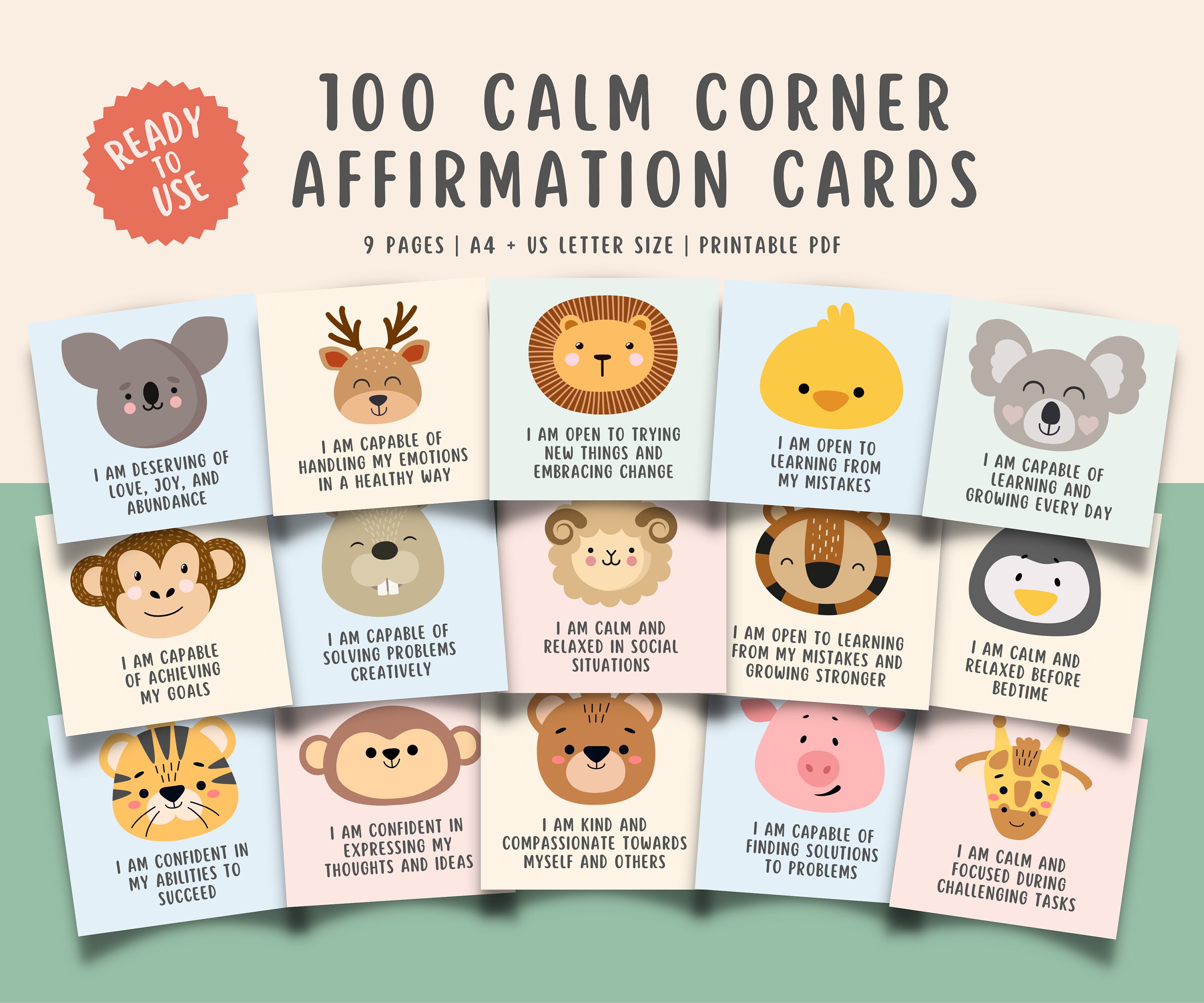 100 Positive Affirmation Calm Down Corner Cards for Kids Teens, Coping ...