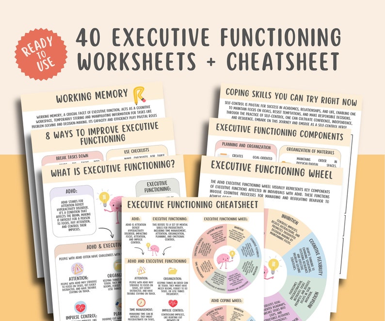 40 ADHD Executive Functioning Worksheets Strategies Time Management ...