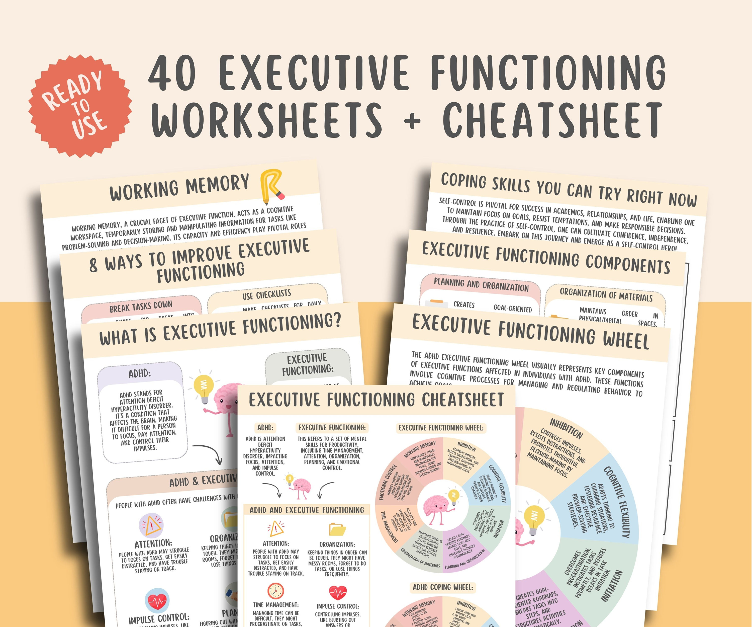 40 ADHD Executive Functioning Worksheets Strategies Time Management ...