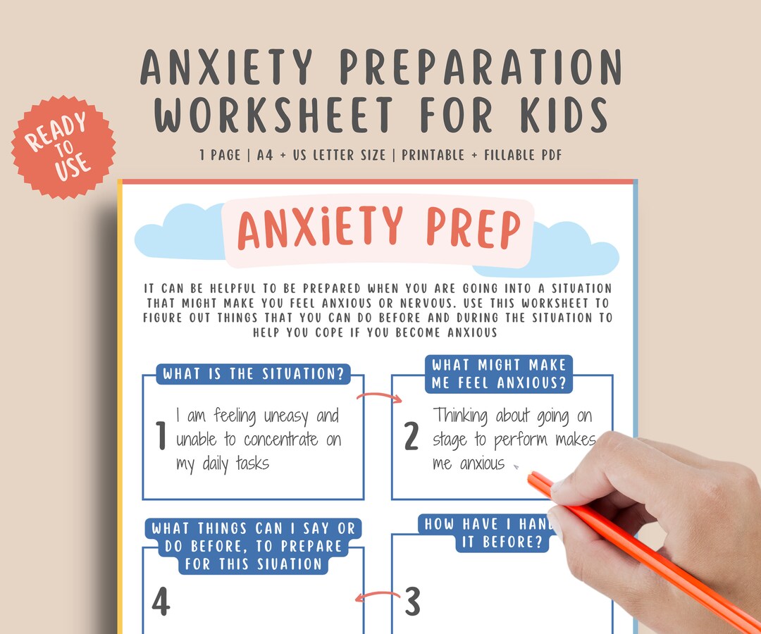 Anxiety Preparation Worksheet for Kids & Teens, Colorful Anxiety ...