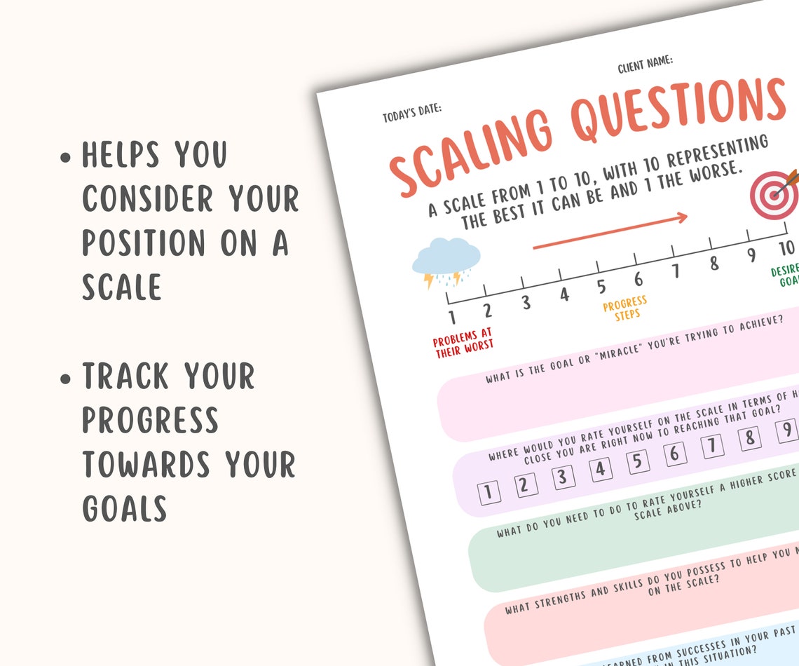 Scaling Questions Worksheet SFBT Worksheets Solution Focused - Etsy