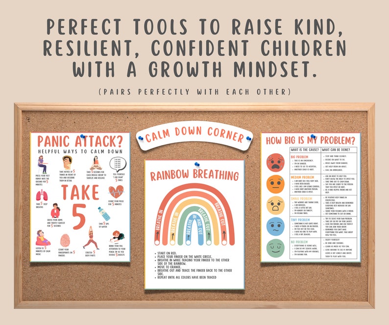 Rainbow Breathing Calm Down Poster Kids Teens Mindfulness Coping Skills ...