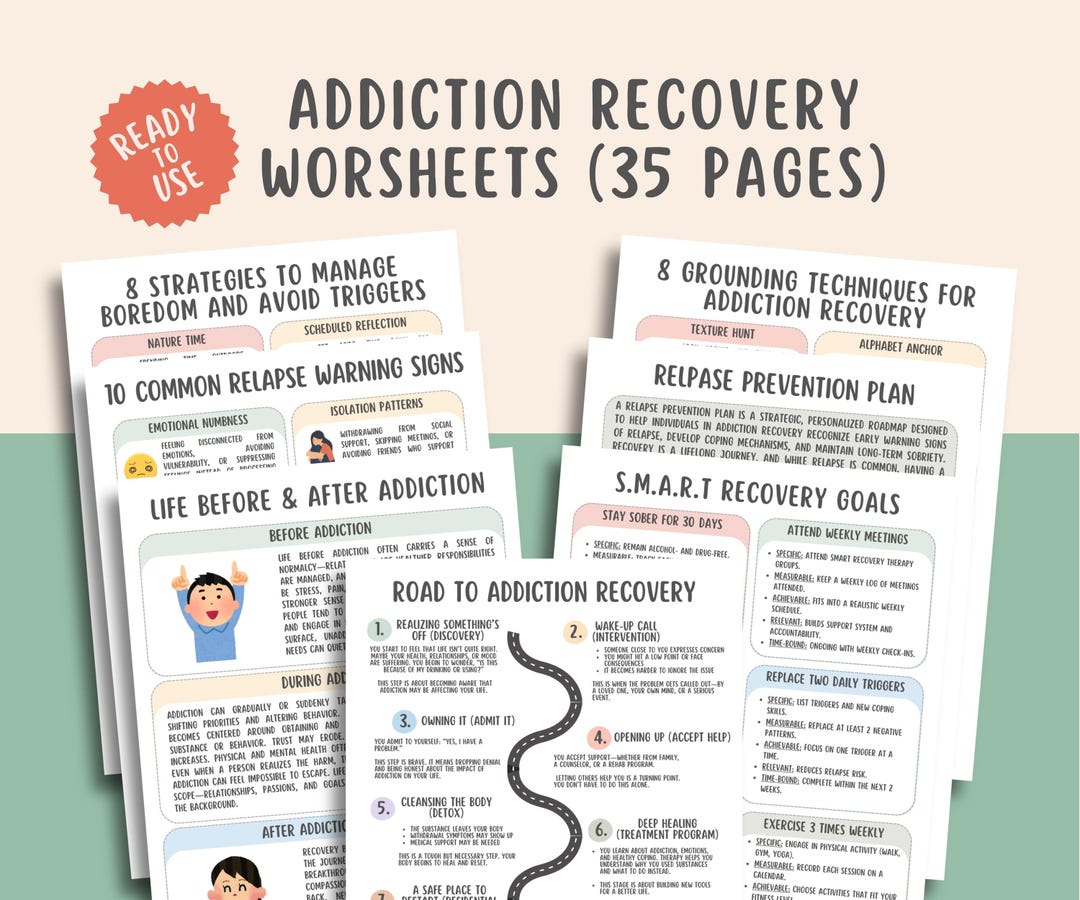 Addiction Recovery Worksheets (35 Pages) Sobriety Planner, Relapse ...