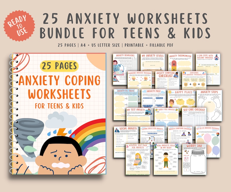 25 Anxiety Coping Worksheets Bundle for Kids & Teens Mental - Etsy