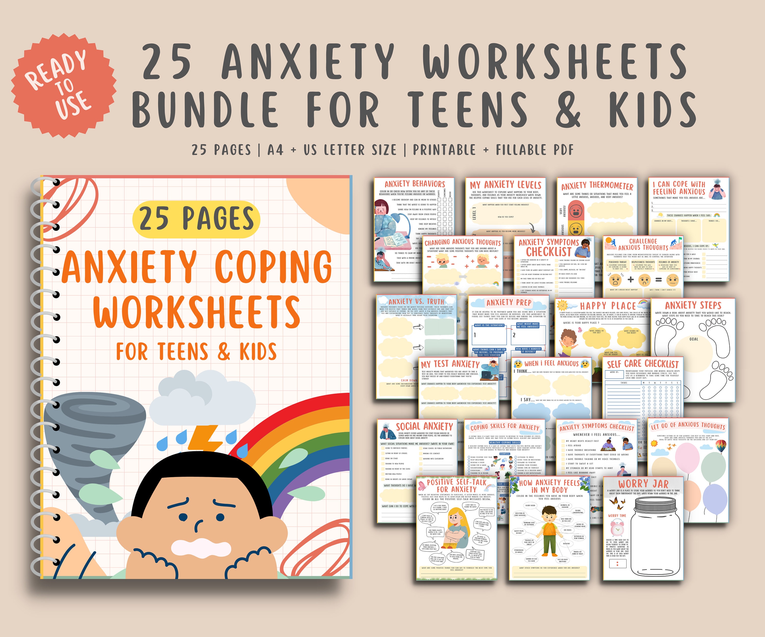 25 Anxiety Coping Worksheets Bundle for Kids & Teens Mental - Etsy ...