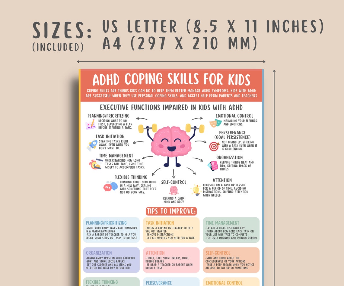 ADHD Coping Skills for Kids Handout Executive Function - Etsy Australia