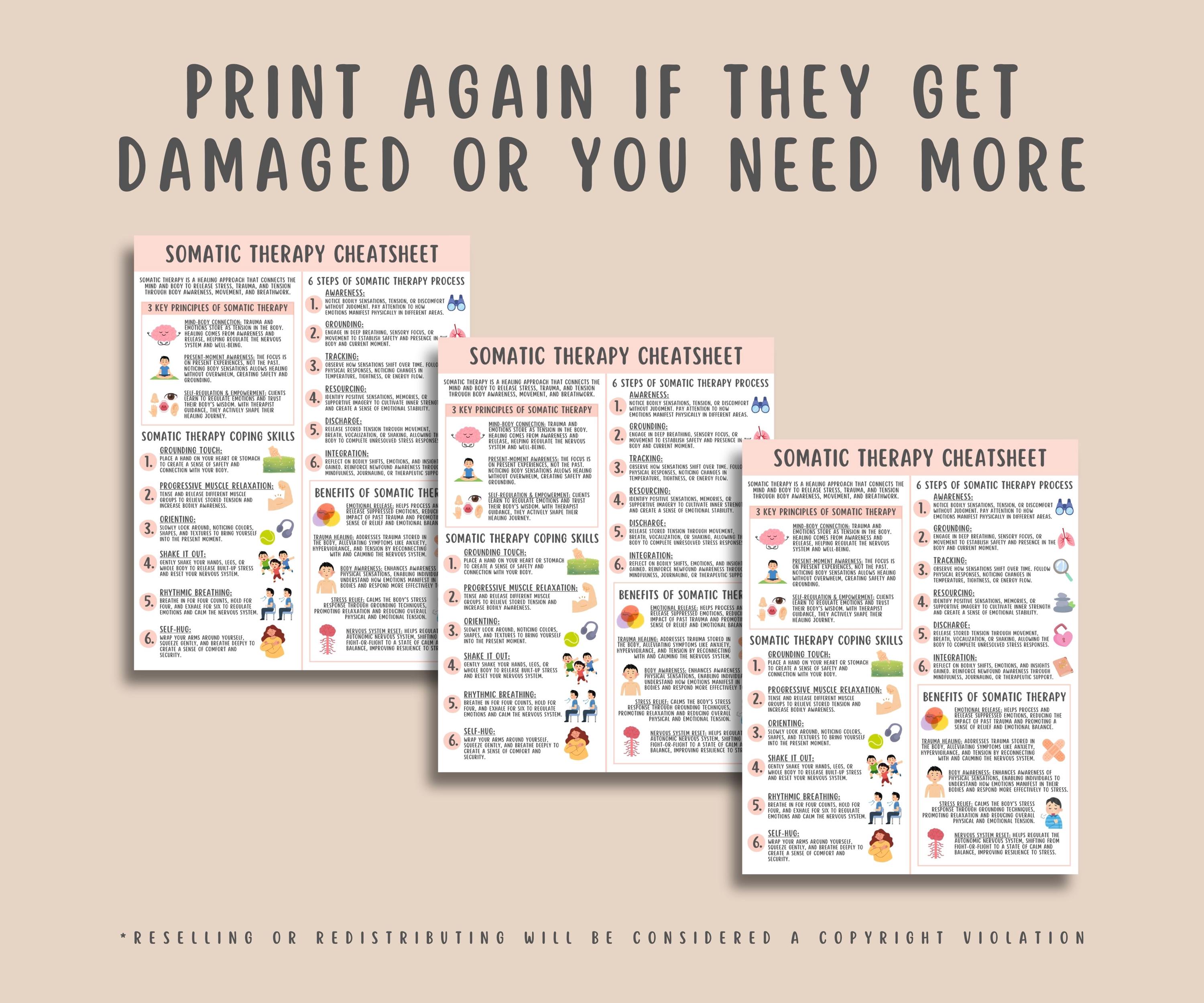 Somatic Therapy Cheatsheet, Coping Skills, Nervous System Regulation ...