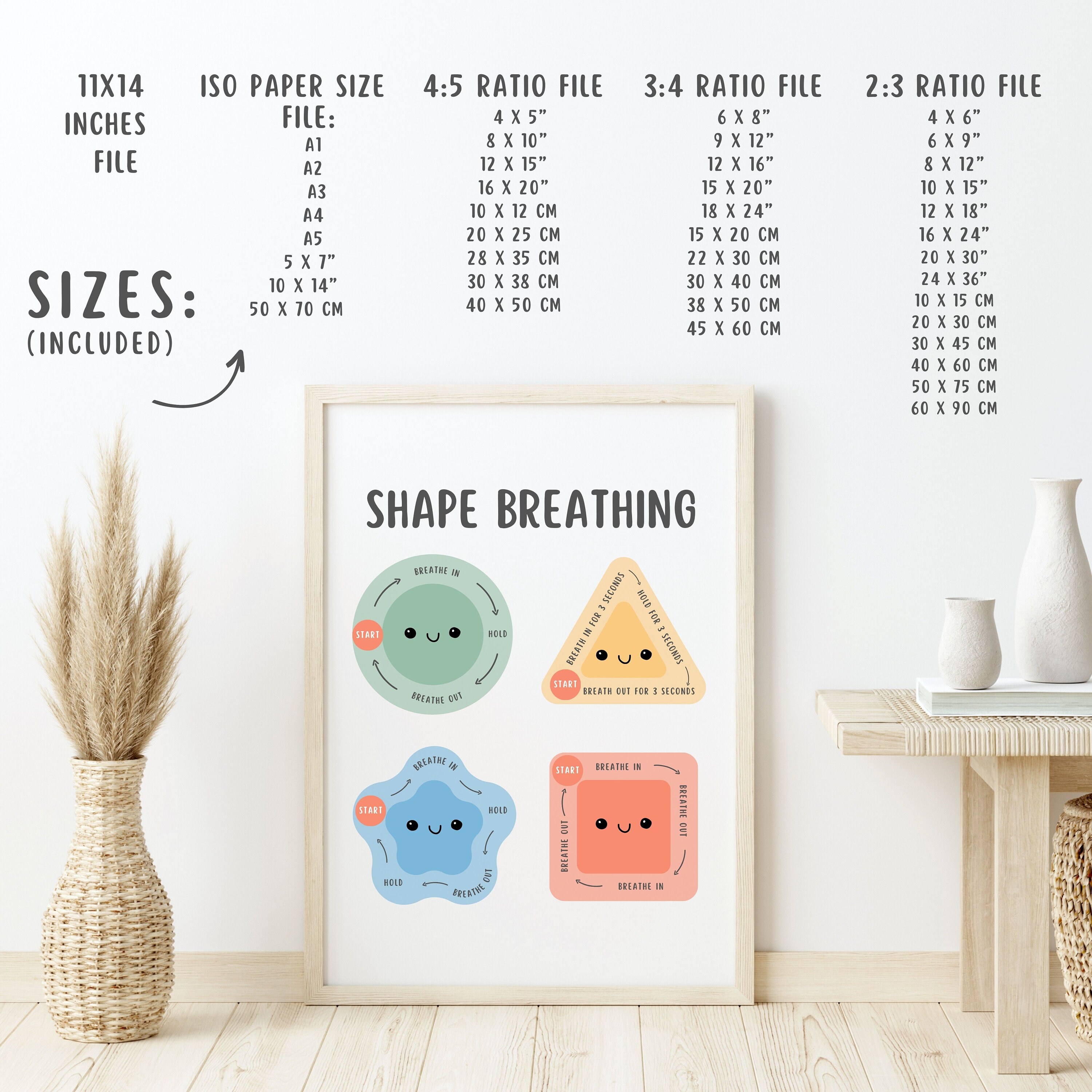 Shape Breathing Poster, Calming Corner Poster, Counseling Office Decor ...