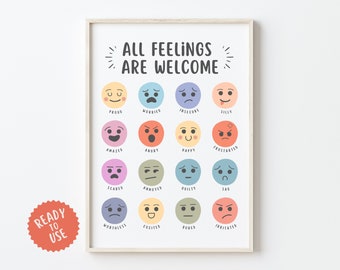 Feelings Alphabet Emotions Printable Poster Chart for Kids Teens ABC ...