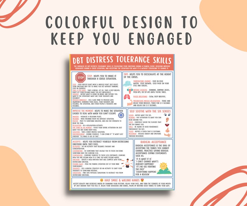 DBT Distress Tolerance Coping Skills Handout Teens Kids Adults ...