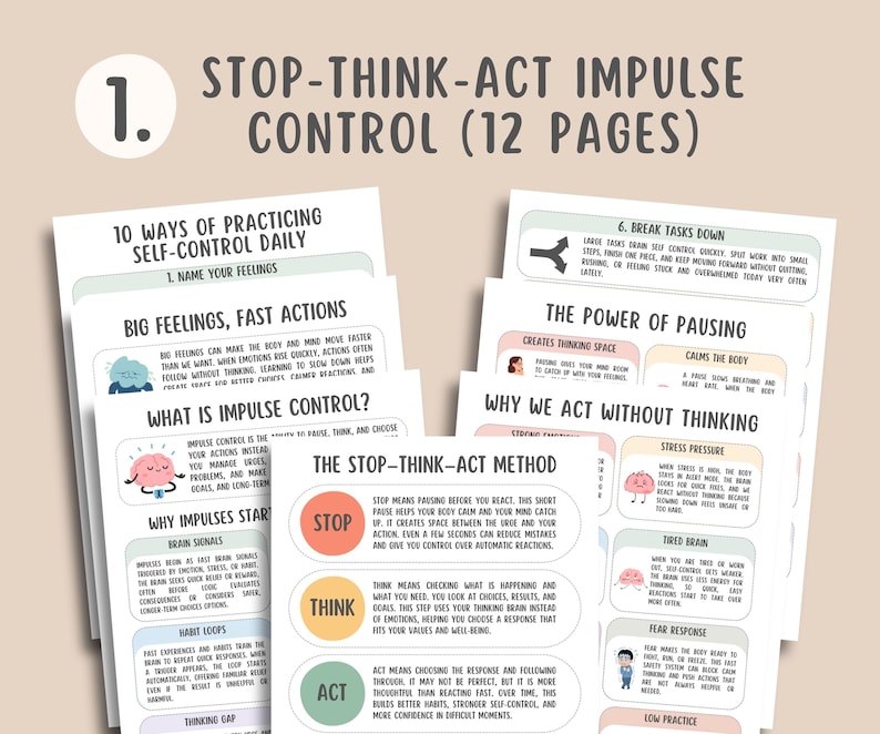 Impulse Control Bundle, Self Regulation, CBT Skills, Emotional ...