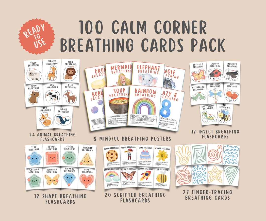 100 Mindful Breathing Flashcards for Kids Teens, Scripted Breathing ...