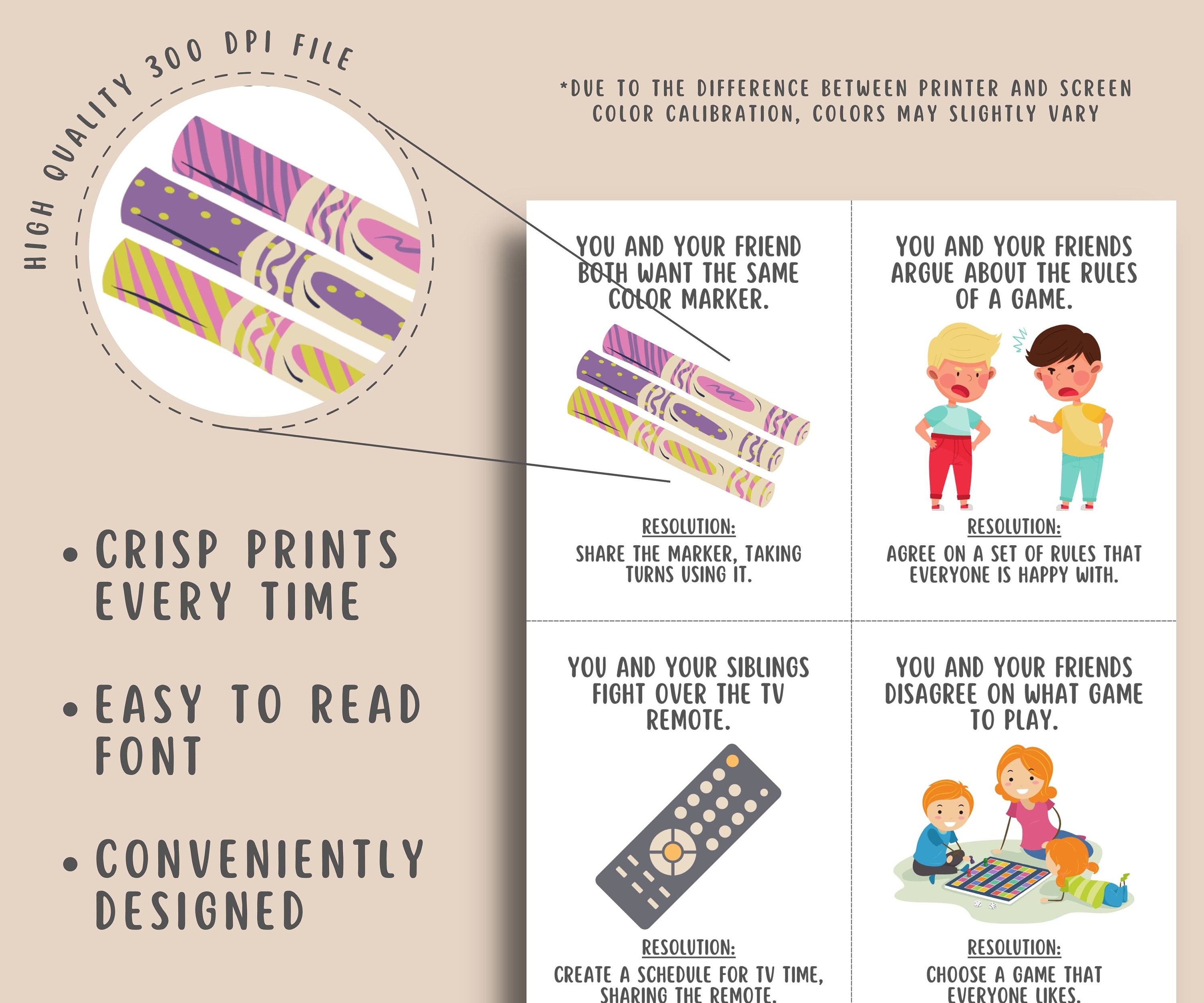 28 Conflict Resolution Flashcards for Kids, Social Emotional Learning ...