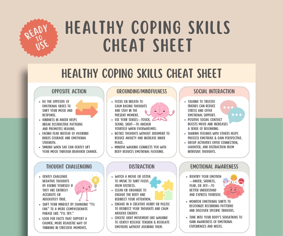 Healthy Coping Skills Cheat Sheet, Calm Down Corner Print, Anxiety Tool ...