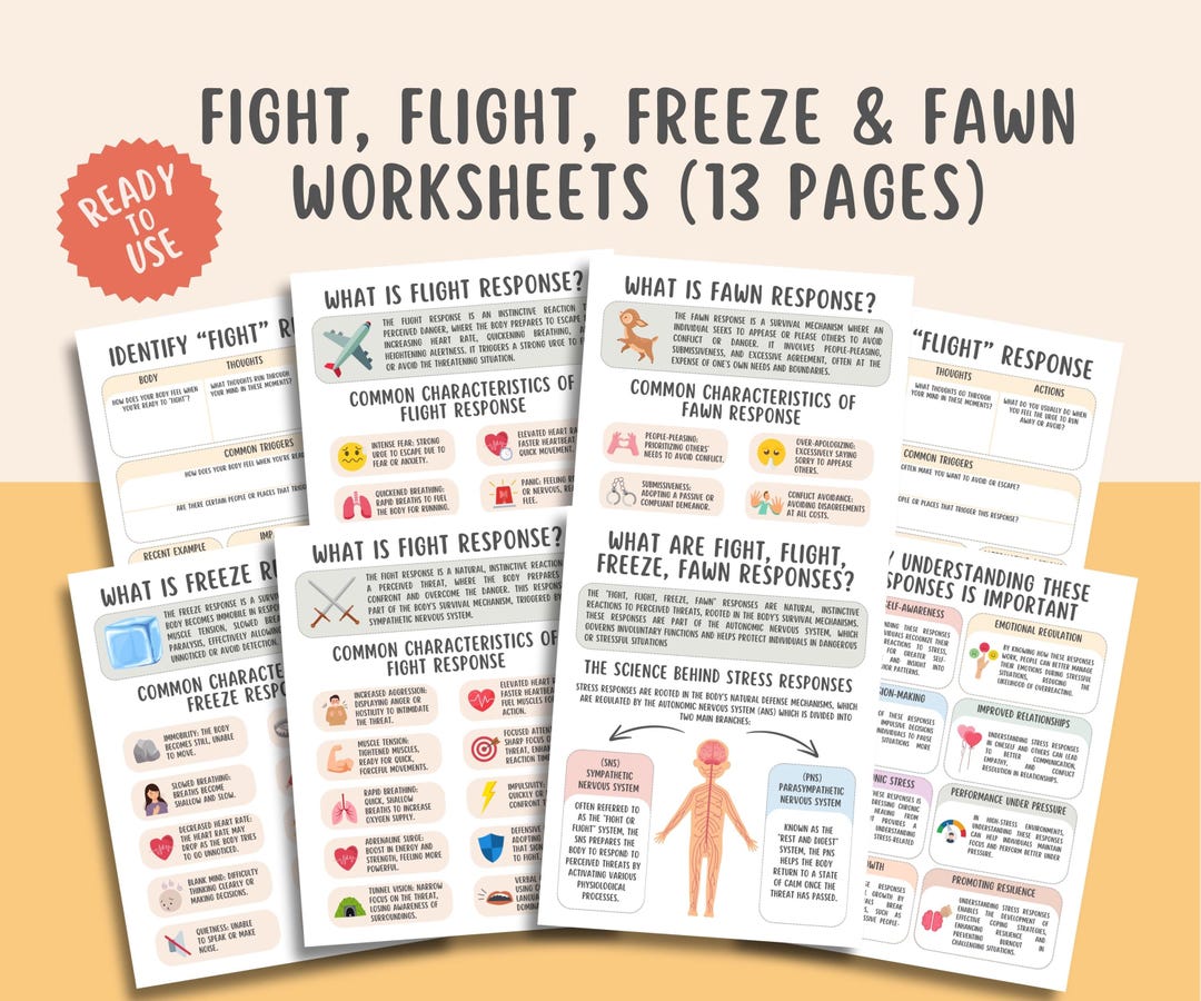 Fight Flight Freeze Fawn Trauma Response Worksheets, PTSD Stress ...