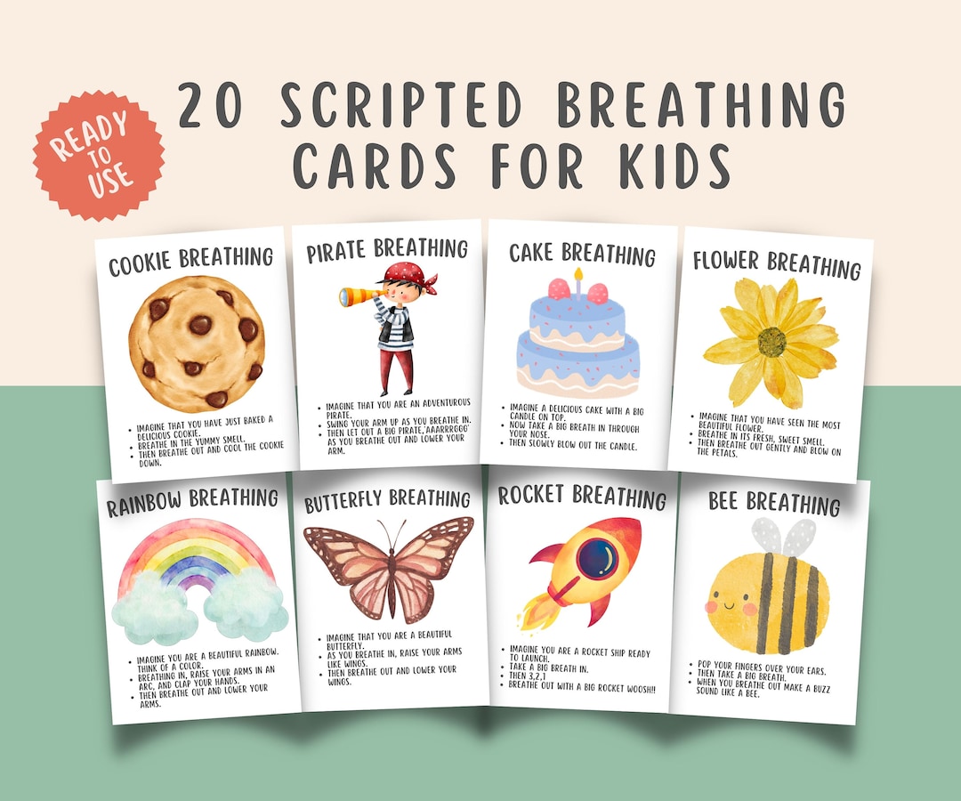 20 Mindful Scripted Breathing Cards for Kids Teens, Anxiety Coping ...